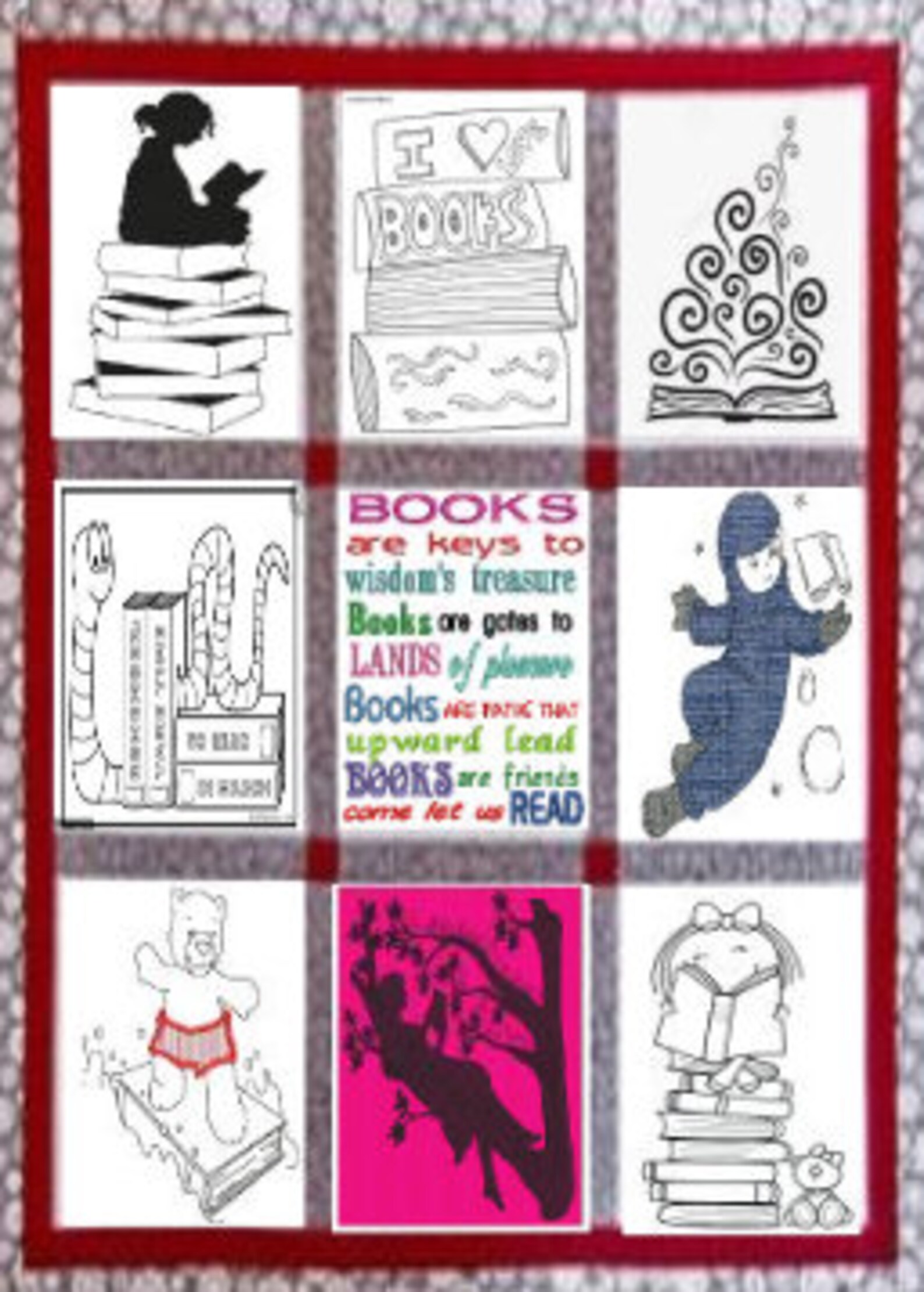 Reading BOOKS Design5 Colorwork Machine Embroidery,8 Formats(dst,exp ...
