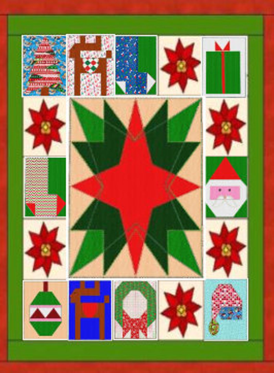 Christmas Star Quilt Block Embroidery Applique, 4 Sizes, 8 Formats(dst ...