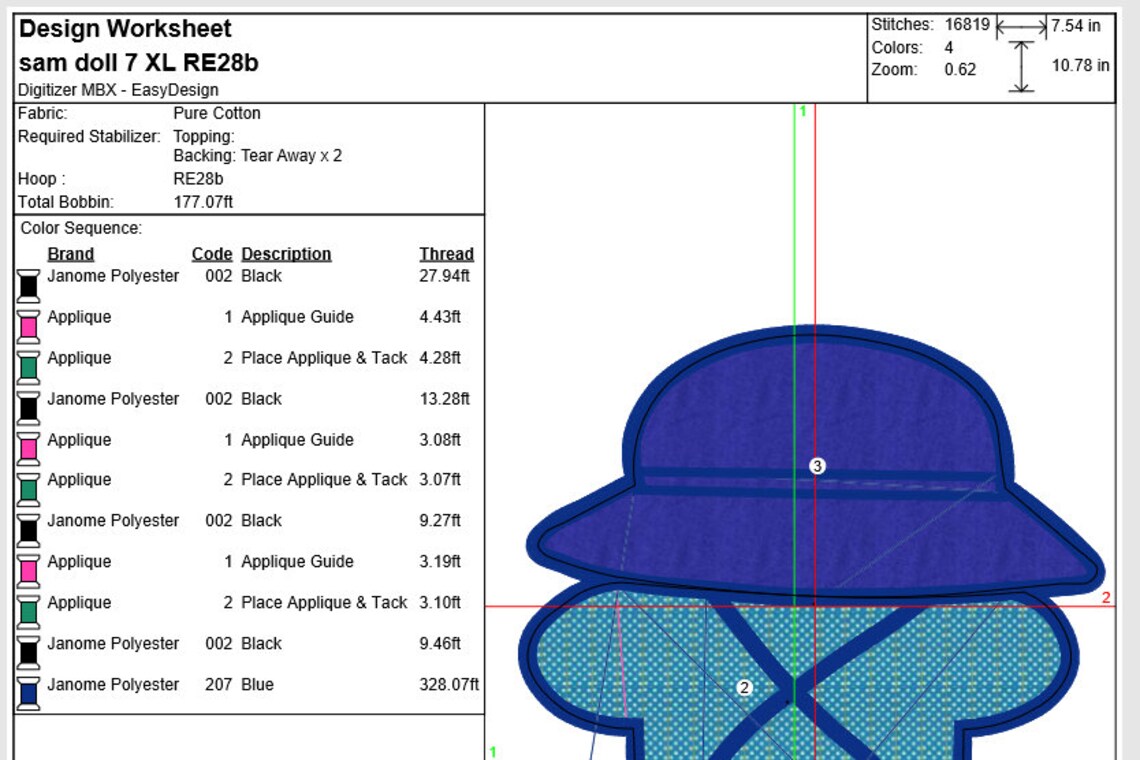 Design7 Sam Overall Bill Machine Embroidery Applique Design4 | Etsy