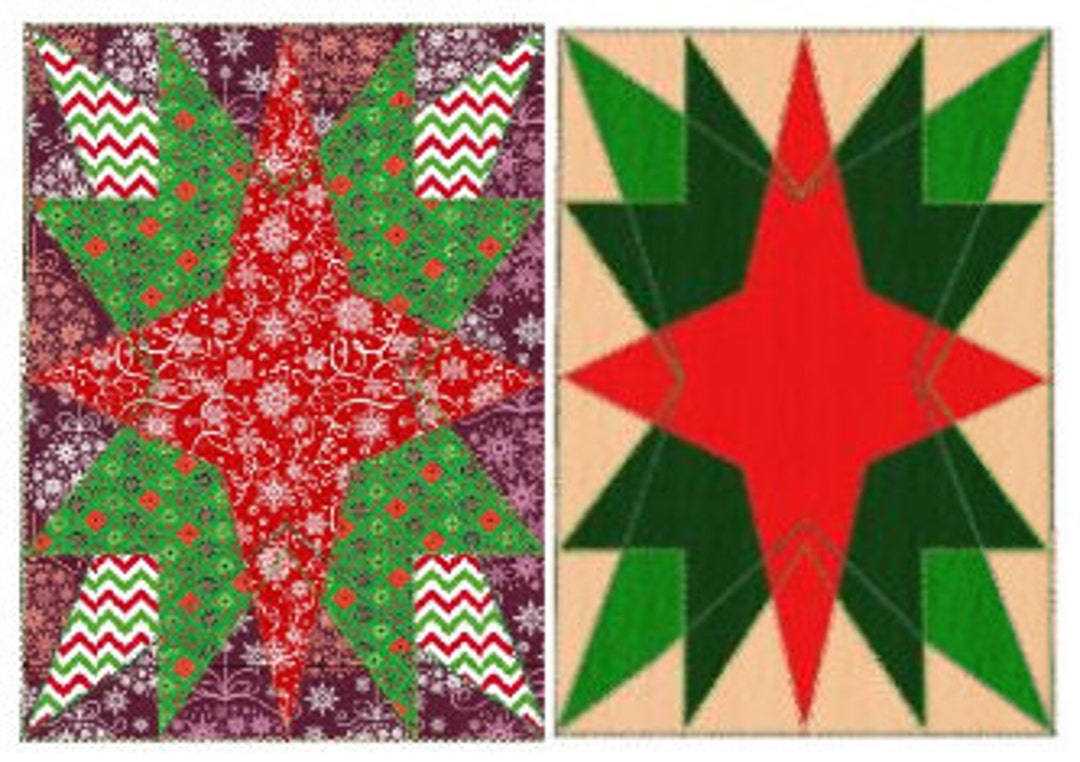 Christmas Star Quilt Block Embroidery Applique, 4 Sizes, 8 Formats(dst ...
