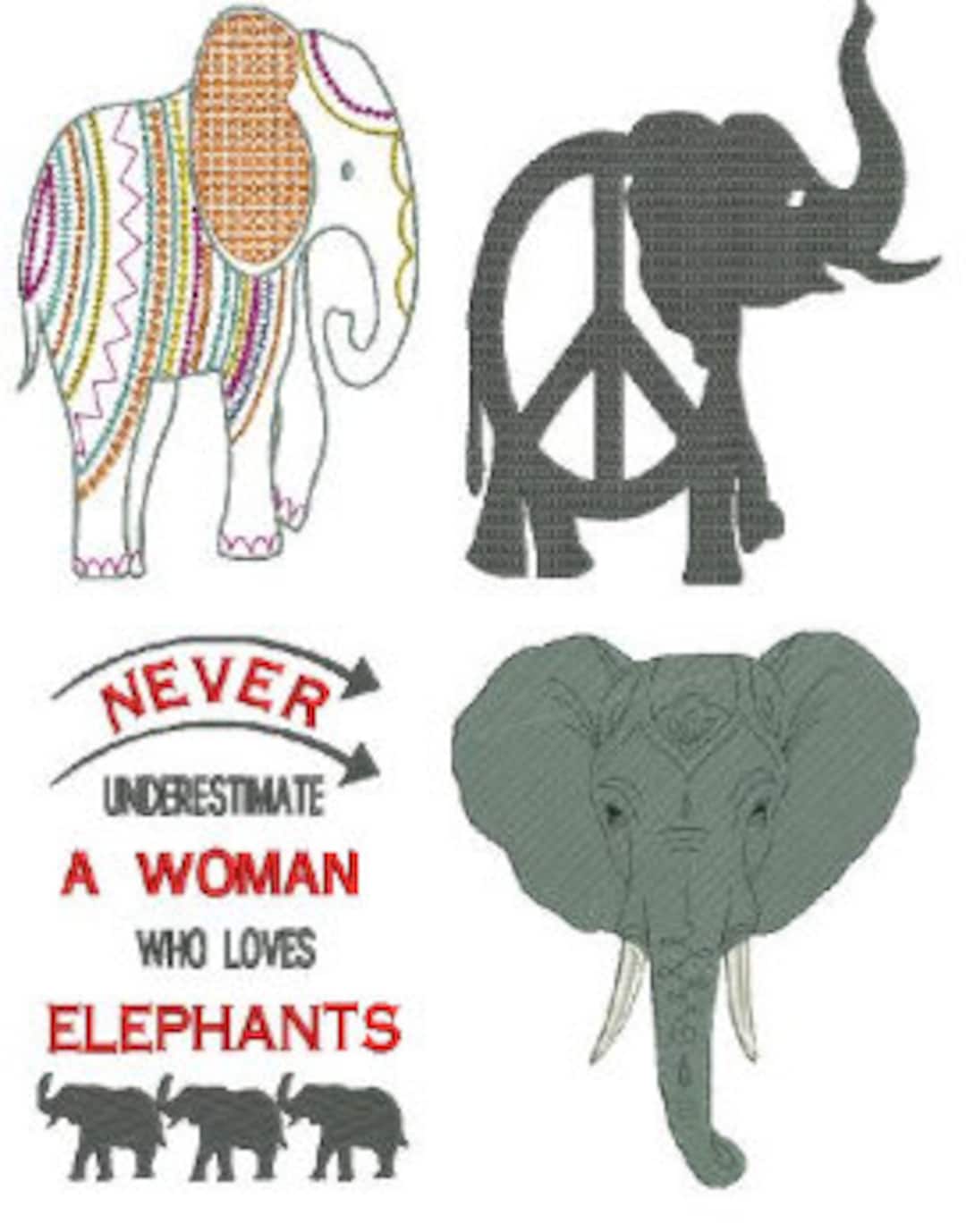 Set of 4 Elephant Machine Embroidery Designs, 4 Sizes,8 Formats(dst,exp ...