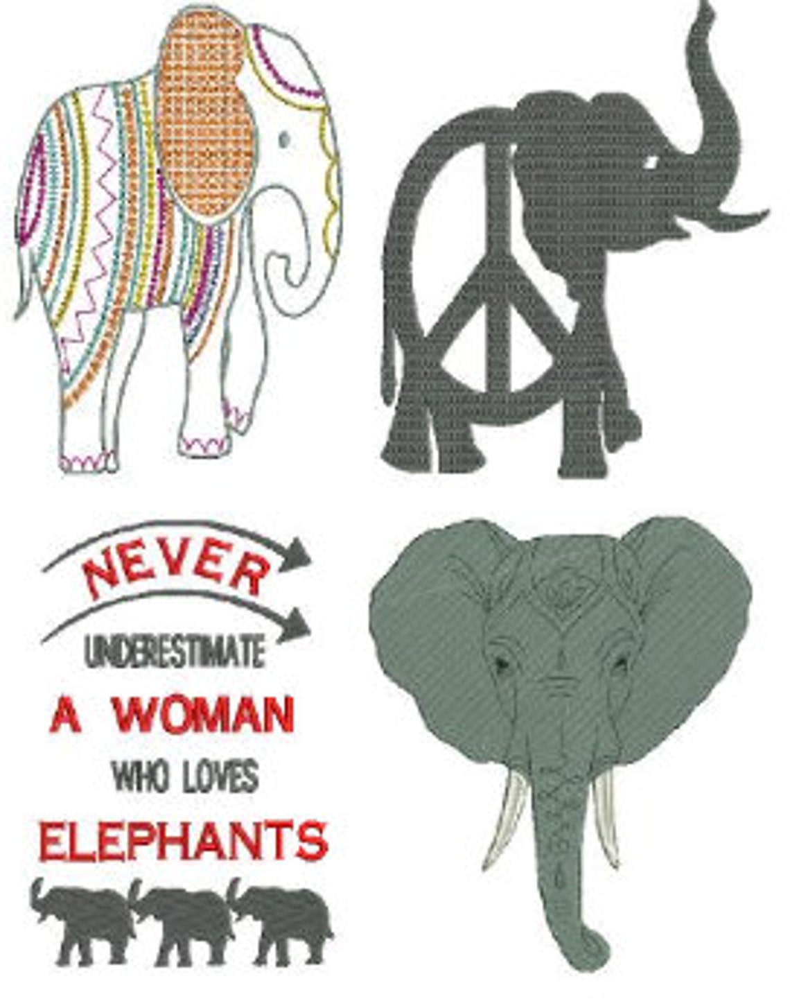 Set of 4 Elephant Machine Embroidery Designs 4 Sizes8 - Etsy