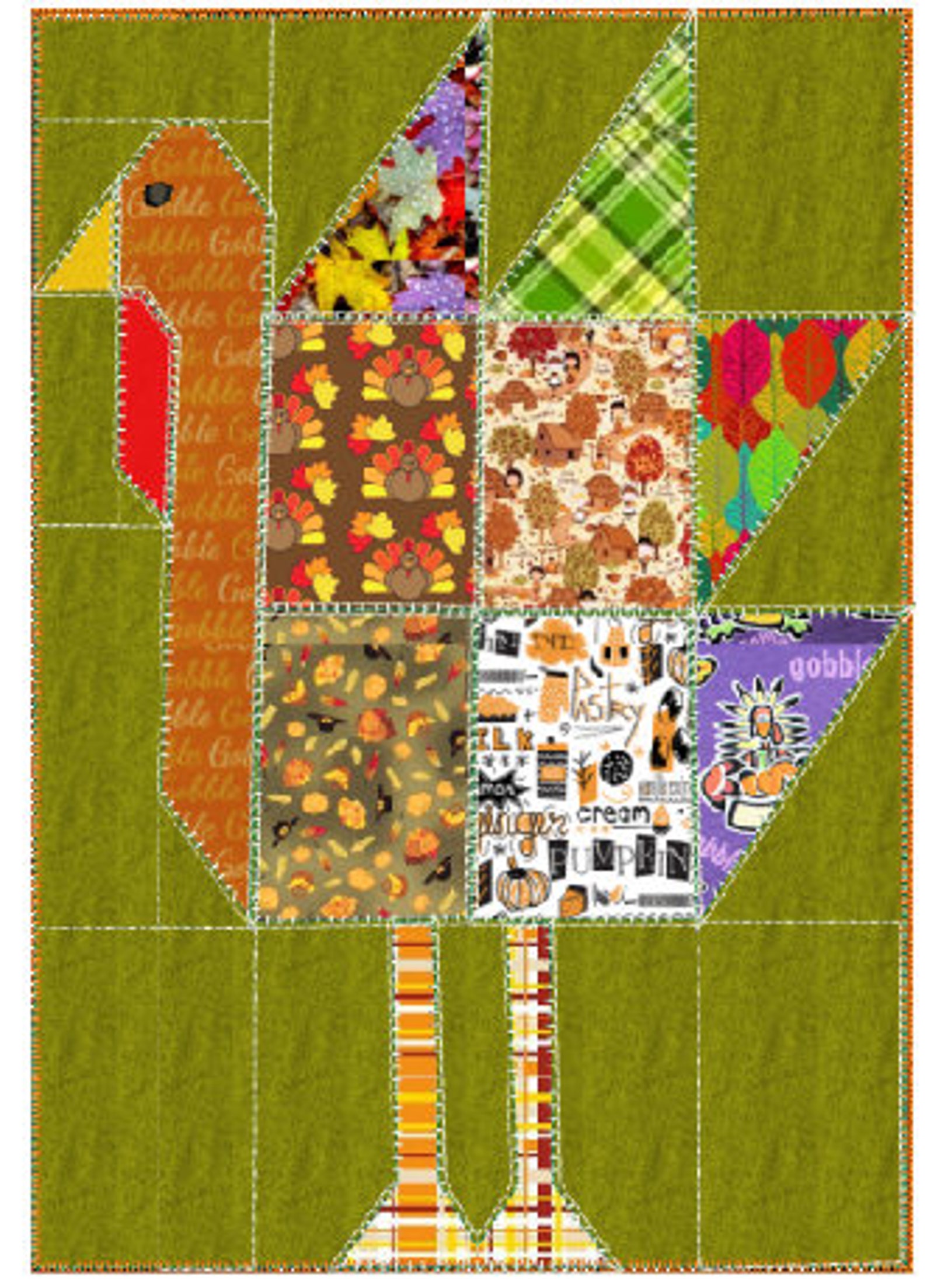 Thanksgiving Turkey Quilt Block Machine Embroidery Applique,4 Sizes,8 ...