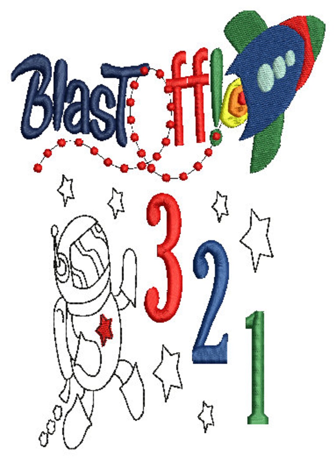321 Blast off Machine Embroidery,4 Sizes,8 Formats(dst,exp,jef,hus,pes ...