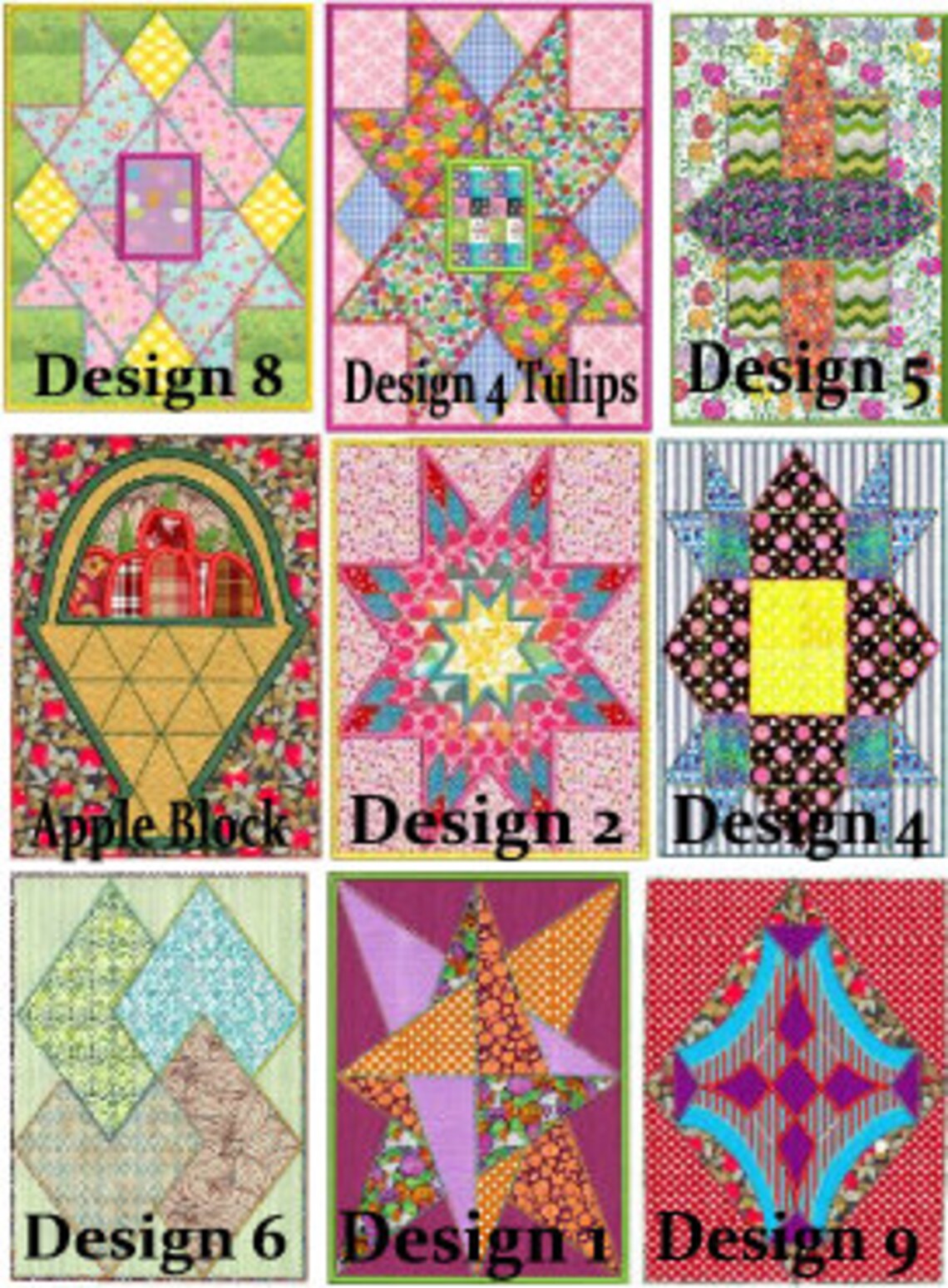 Design 6 Quilt Block Embroidery Applique Design, 4 Sizes, 8 Formats(dst ...