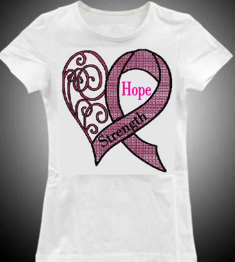 2 Heart Ribbon Cancer Designs Motif and Applique 4 Sizes 8 | Etsy