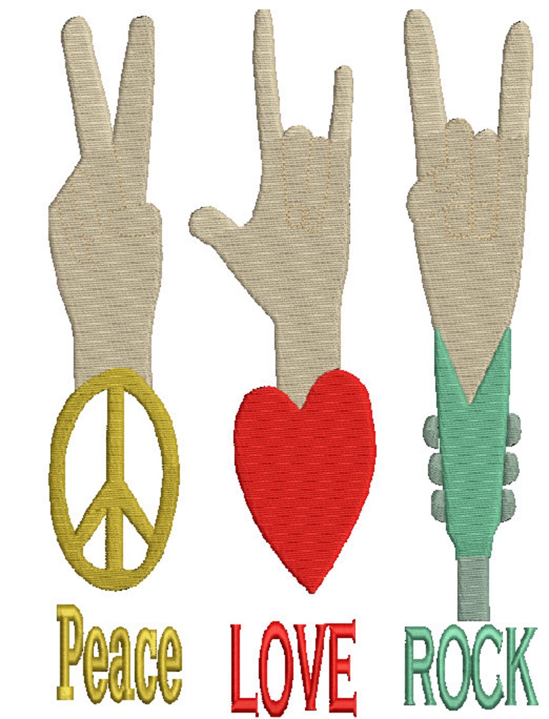 Peace Love Rock Embroidery Design, 1 Design, 4 Sizes,8 Formats(pes,dst ...