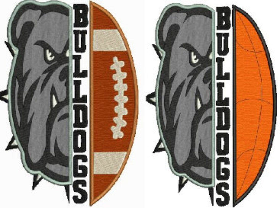 Set of 4 Sports Bulldog Machine Embroidery Applique, 4 Sizes, 8 Formats ...