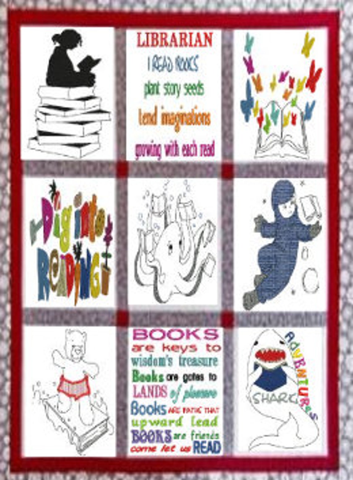 Reading BOOKS Design15 Colorwork Machine Embroidery,8 Formats(dst,exp ...