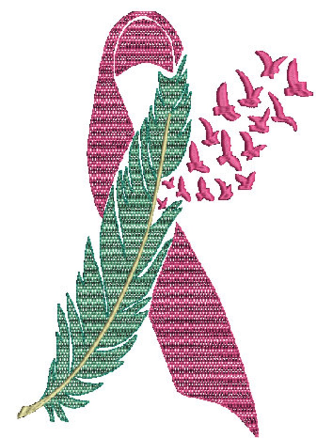 Cancer Feather Ribbon Design Motif, 4 Sizes, 8 Formatspes,dst,exp,hus ...