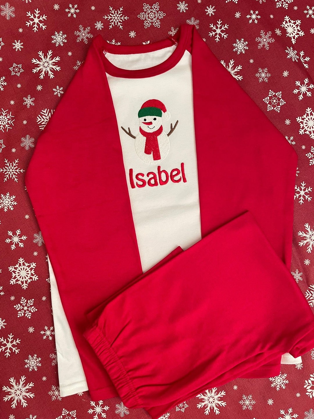 Embroidered Snowman Christmas Pyjamas, Personalised Holiday Pjs - Etsy