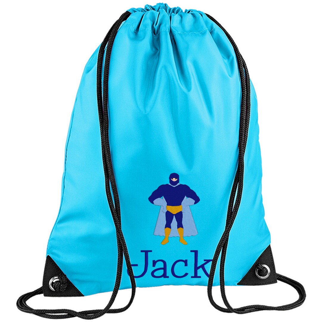 Embroidered Superhero Personalised Drawstring Bag, School PE Kit Bag - Etsy