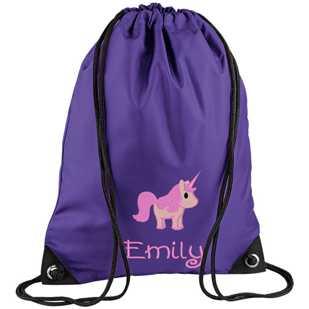 Embroidered Unicorn Drawstring PE Bag, Personalised Kit Bag - Etsy