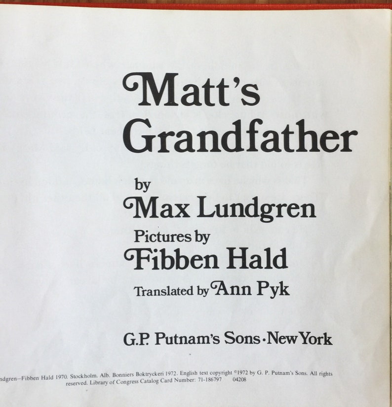 Matt's Grandfather, by Max Lundgren, HB, 1972 - Etsy