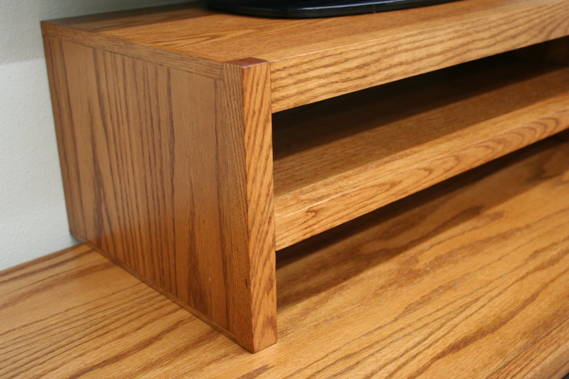 TV Riser Stand in Modern Style Oak Wood Double Tier in Medium - Etsy