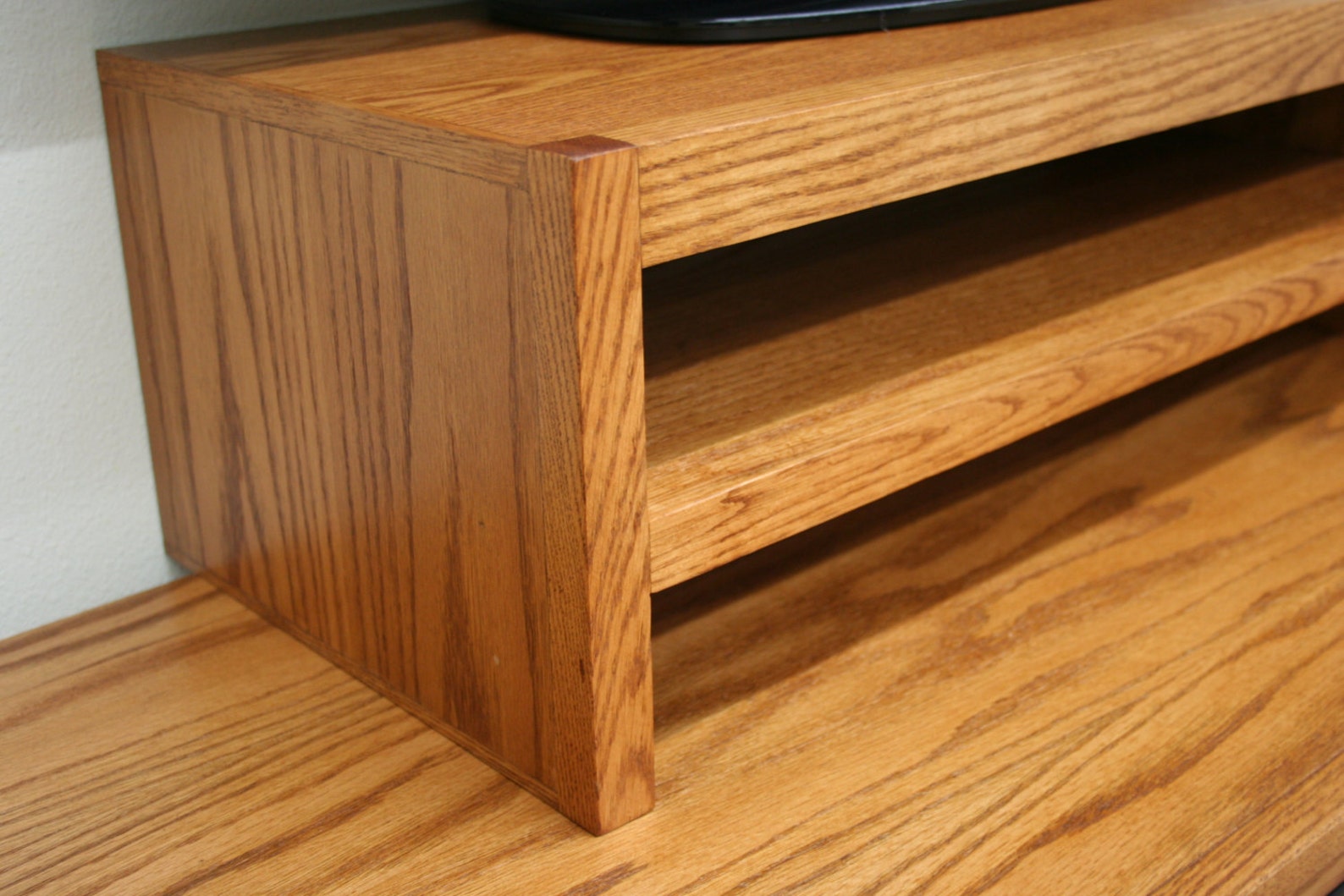 TV Riser Stand in Modern Style Oak Wood Double Tier in Medium - Etsy