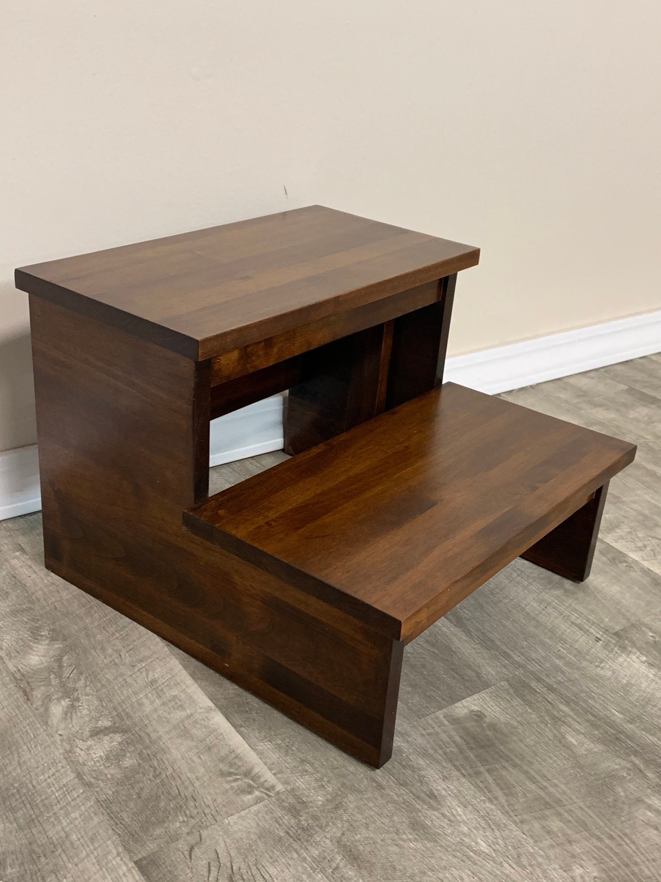 Solid Step Stool for Kitchen in Alder Wood in Mocha Finish | Etsy