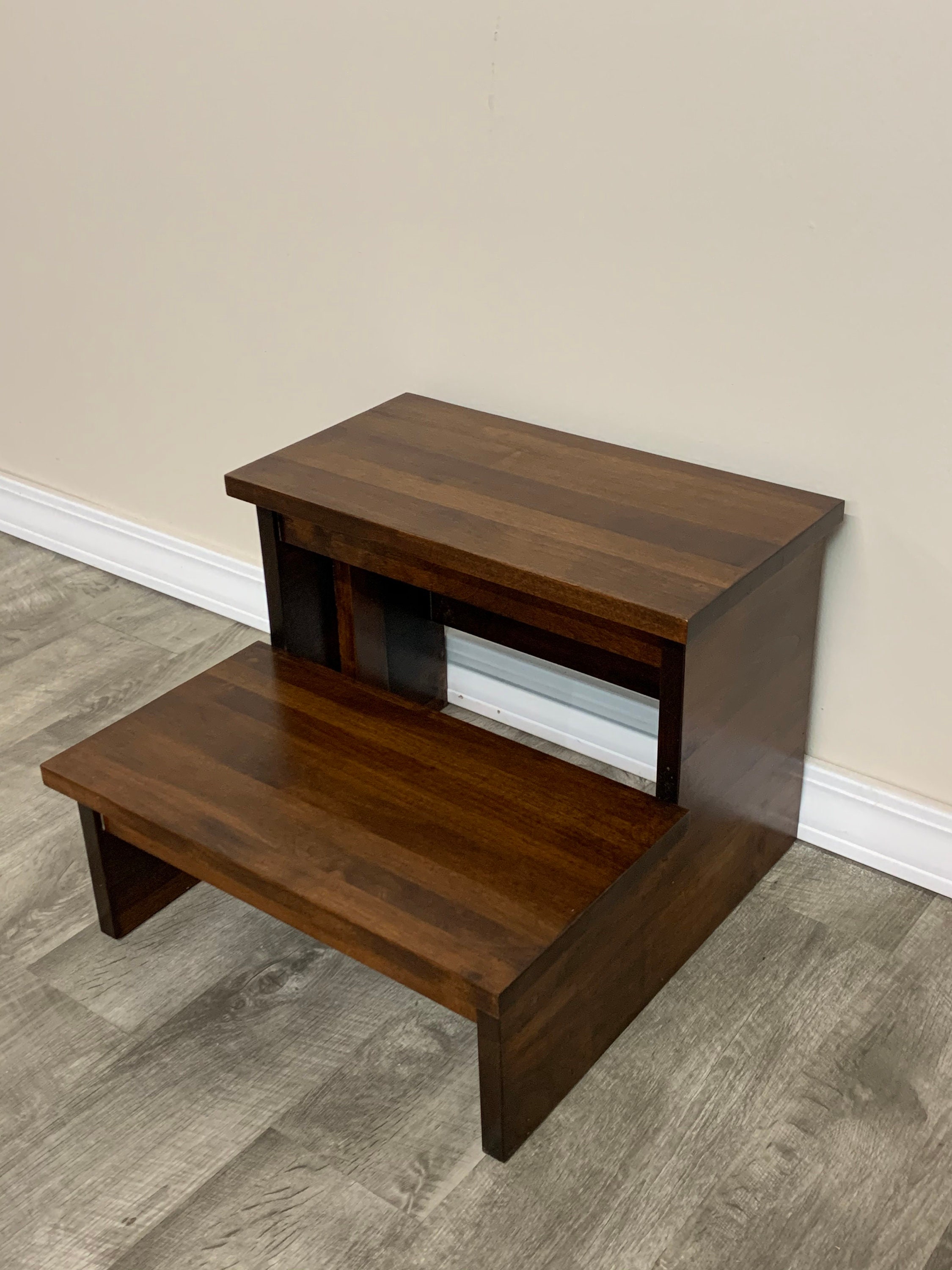 Solid Step Stool for Kitchen in Alder Wood in Mocha Finish | Etsy