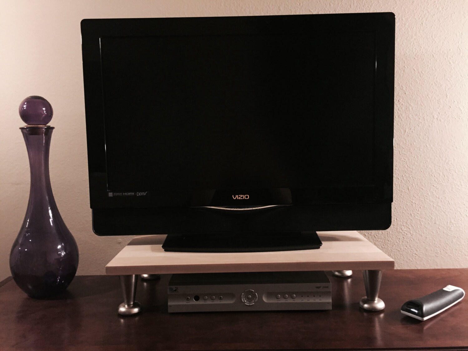 Solid Maple Wood TV Riser Stand With Pillar Footing in Natural | Etsy