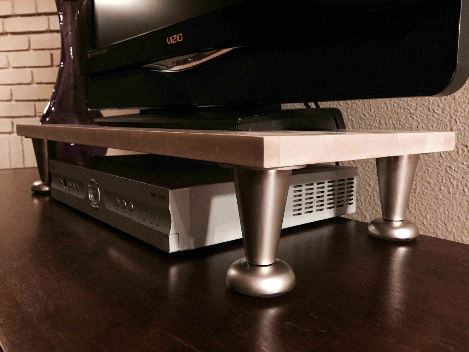 Solid Maple Wood TV Riser Stand With Pillar Footing in Natural | Etsy