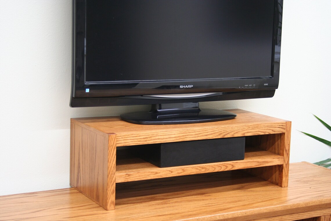 TV Riser Stand in Modern Style Oak Wood Double Tier in Medium - Etsy