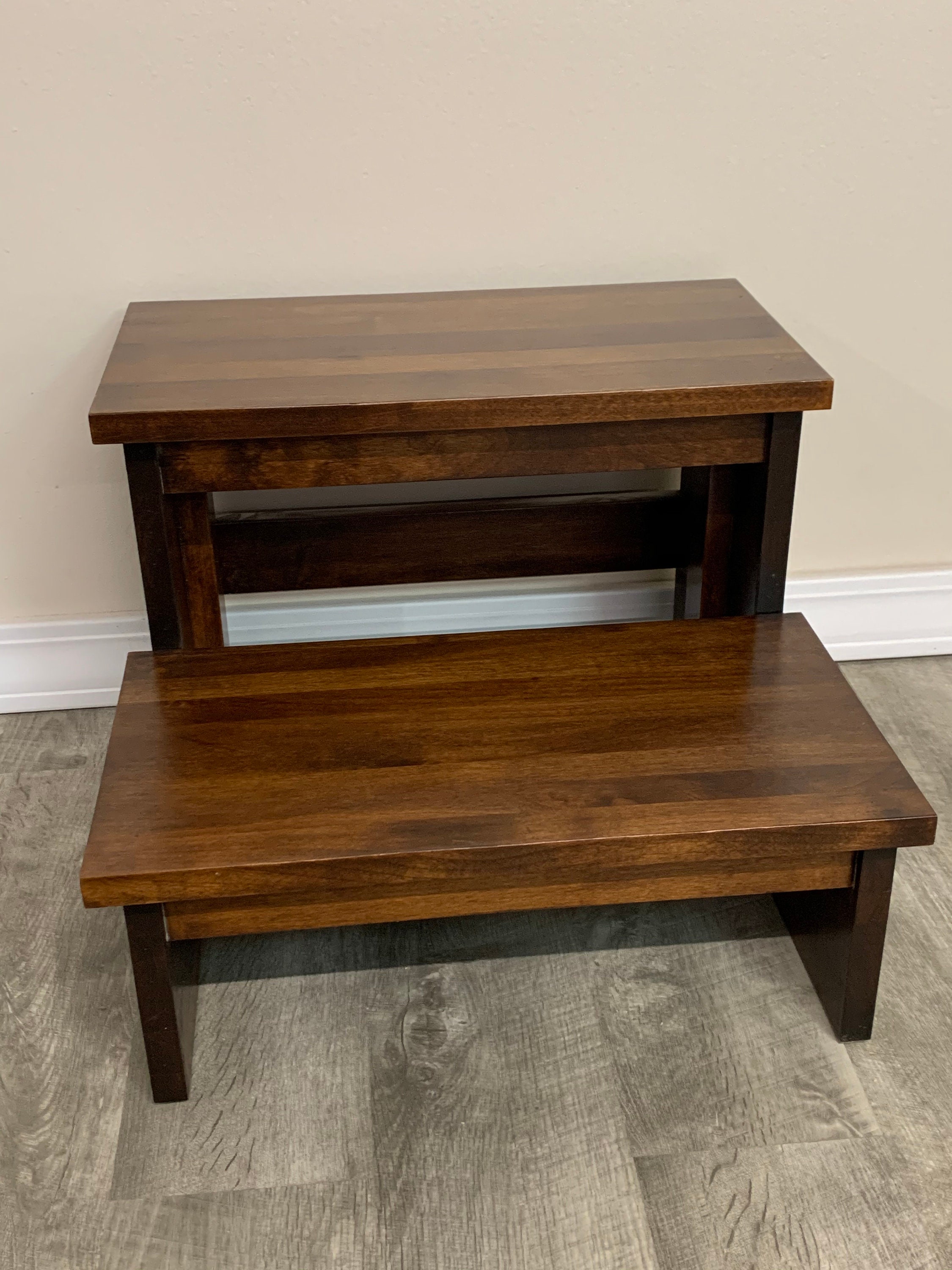 Solid Step Stool for Kitchen in Alder Wood in Mocha Finish | Etsy