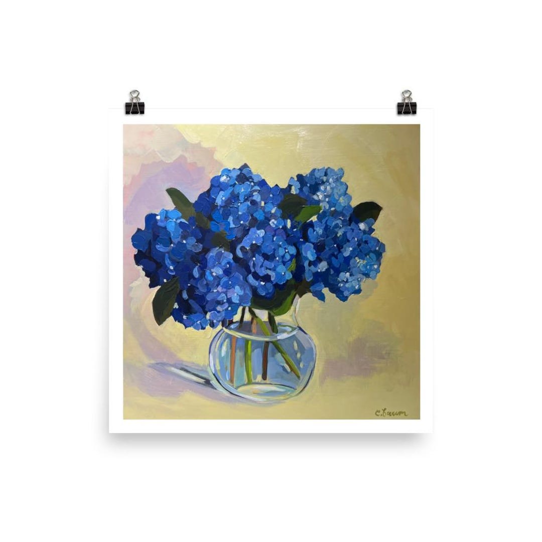 Large Blue Hydrangea Poster, Still Life Floral, Grandmillenial Style ...