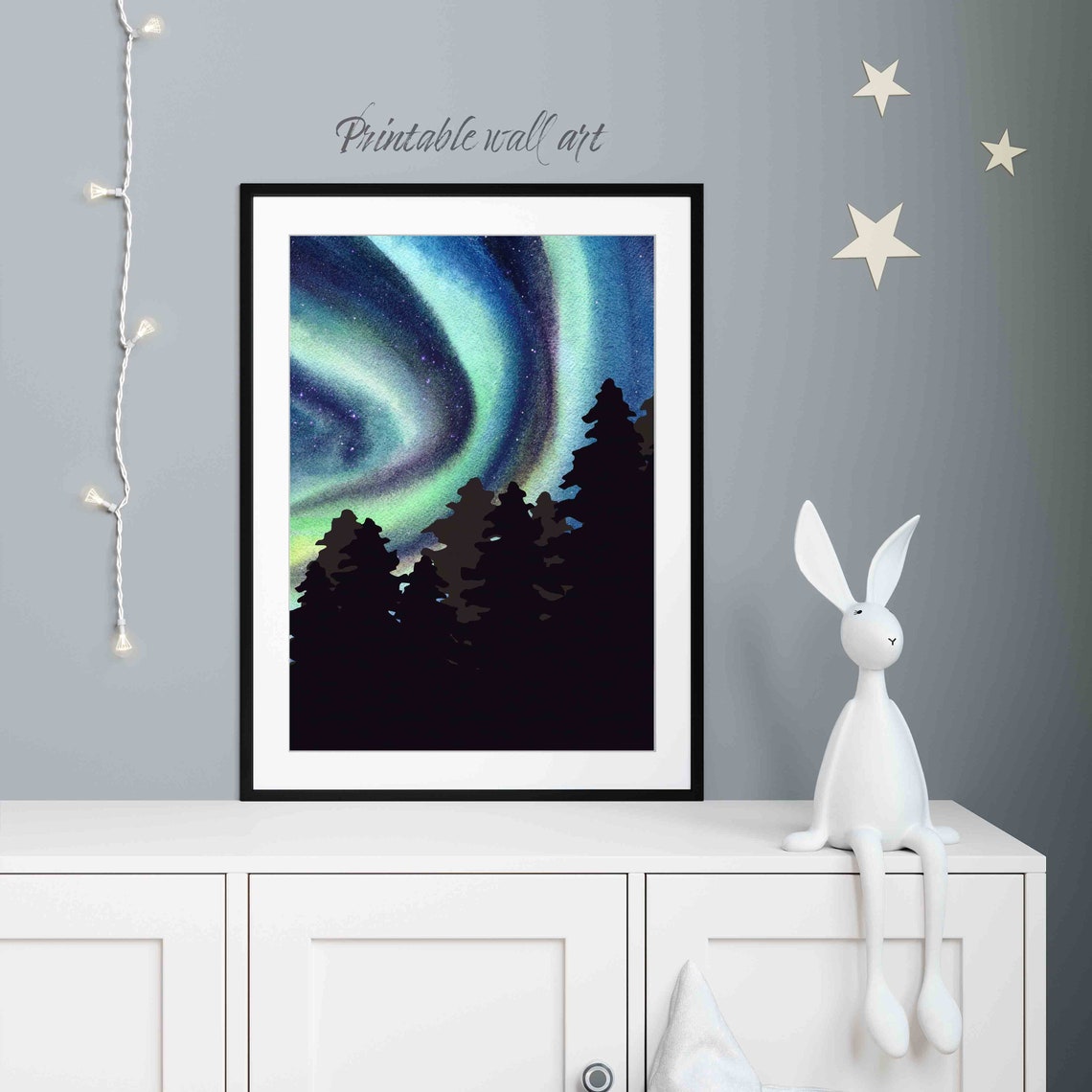 Northern Lights Art Aurora Borealis Print Watercolor Digital - Etsy