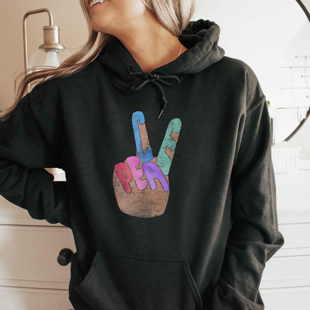 Peace Hoodie, Vintage Peace Sign Sweatshirt Retro Hippie Sweatshirt ...