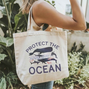Protect the Ocean Tote Bag, Eco Friendly Bag Save the Ocean Animal ...