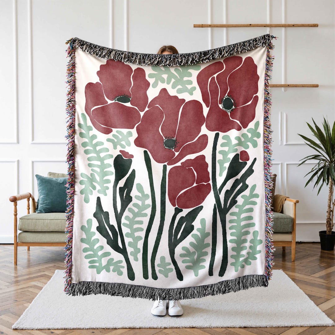 Spring Floral Poppy Blanket, Floral Throw Blanket Gift for Mom Flower ...