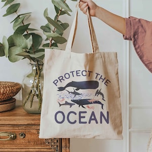 Protect the Ocean Tote Bag, Eco Friendly Bag Save the Ocean Animal ...