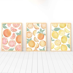 Citrus Fruit Printable Wall Art, Set of 3 Kitchen Printable Fruit Art ...