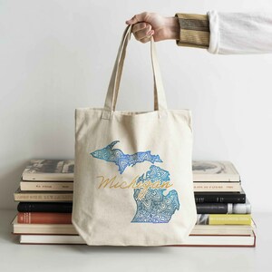 Michigan Bag, Great Lakes Tote Bag Michigan Gifts Canvas Bag Lake Life ...