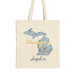 Michigan Bag, Great Lakes Tote Bag Michigan Gifts Canvas Bag Lake Life ...