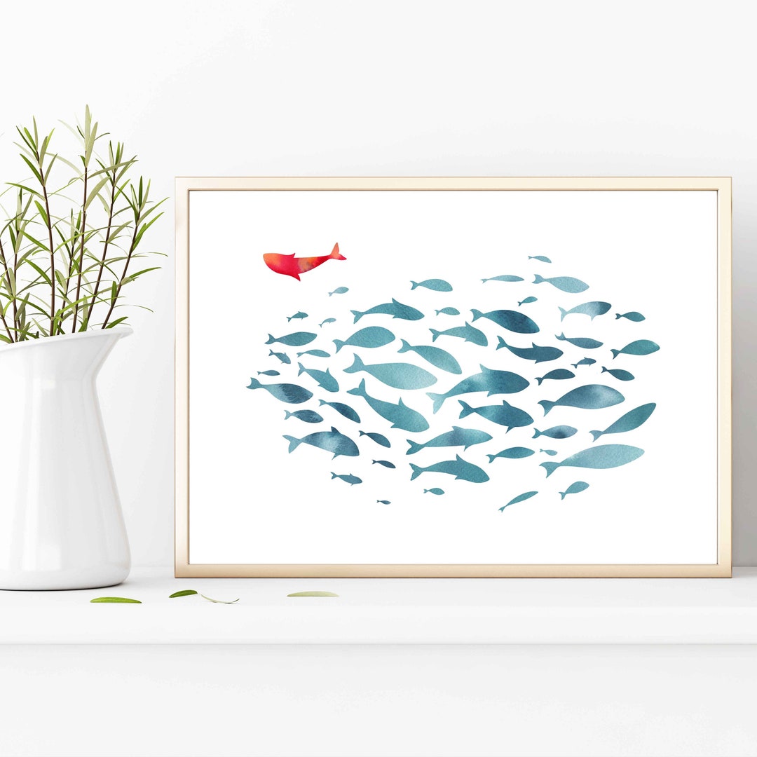 School Fish Printable Art, Be Unique Art Prints, Affirmation Art ...