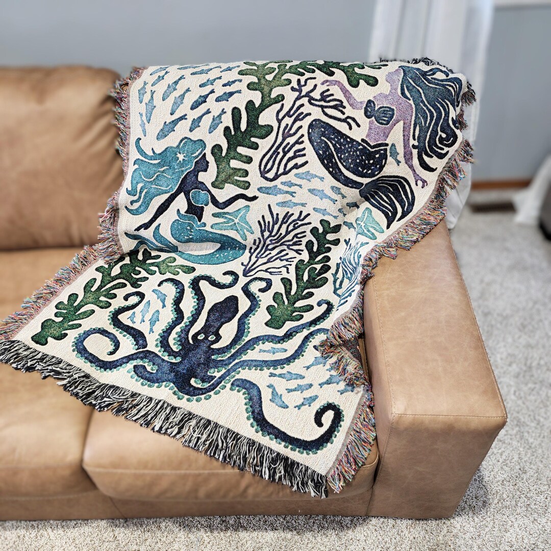 Mermaid Blanket Woven, Ocean Lover Gift Mermaid Throw Blanket Ocean ...