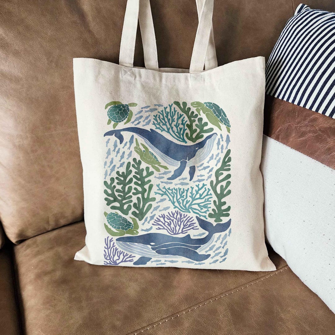 Watercolor Ocean Tote Bag, Ocean Lover Gift Mermaid Tote Whale Bag ...