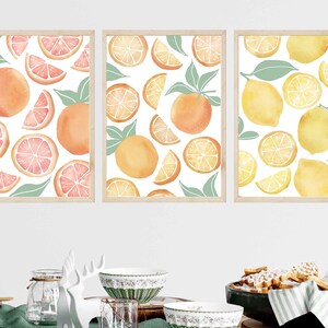Citrus Fruit Printable Wall Art, Set of 3 Kitchen Printable Fruit Art ...
