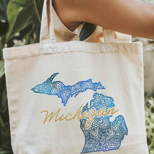 Michigan Bag, Great Lakes Tote Bag Michigan Gifts Canvas Bag Lake Life ...