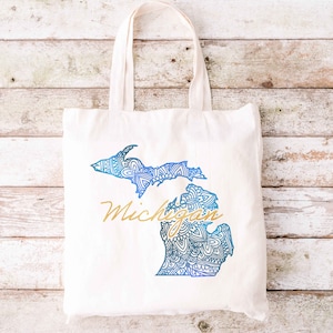 Michigan Bag, Great Lakes Tote Bag Michigan Gifts Canvas Bag Lake Life ...