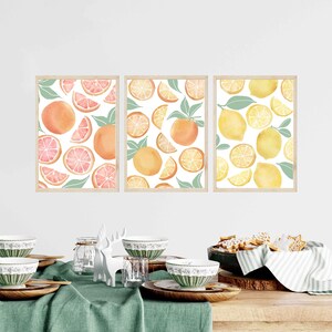 Citrus Fruit Printable Wall Art, Set of 3 Kitchen Printable Fruit Art ...