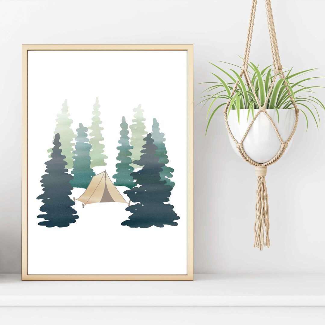Camping Forest Print, Camping Digital Art, Watercolor Printable Wall ...