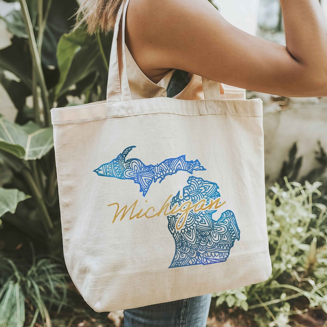 Michigan Bag, Great Lakes Tote Bag Michigan Gifts Canvas Bag Lake Life ...