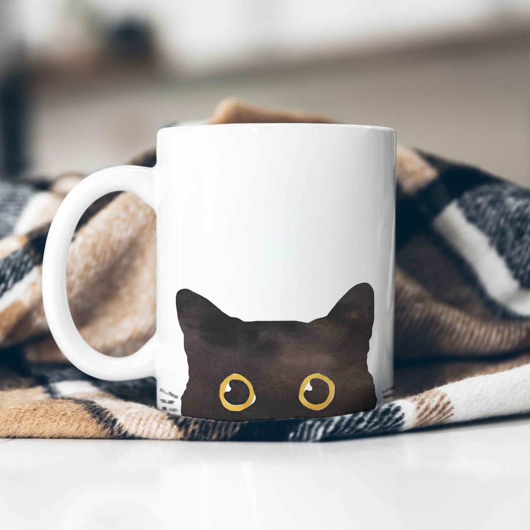 Peeking Cat Mug, Funny Cat Mug Custom Black Cat Lover Gifts Cat Mom ...