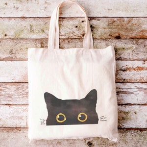 Peeking Cat Tote Bag, Funny Cat Gifts Reusable Bag Cat & Book Lover ...