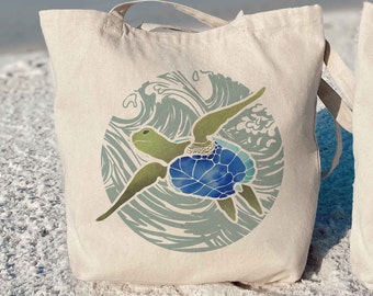 Sea Turtle Tote Reusable Beach Bag - Etsy