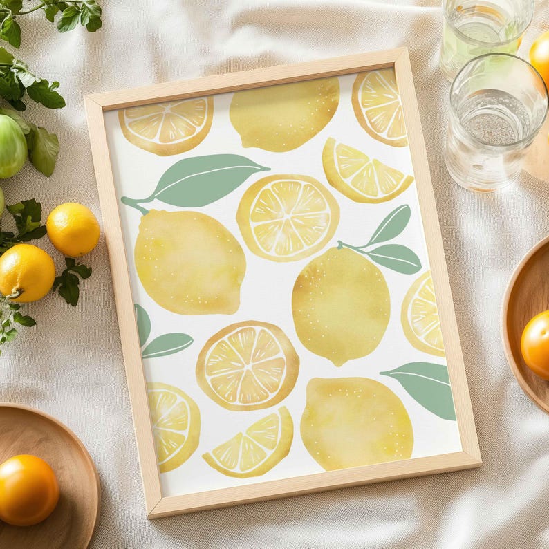 Lemon Digital Art, Watercolor Lemon Wall Art Print Lemon Kitchen ...