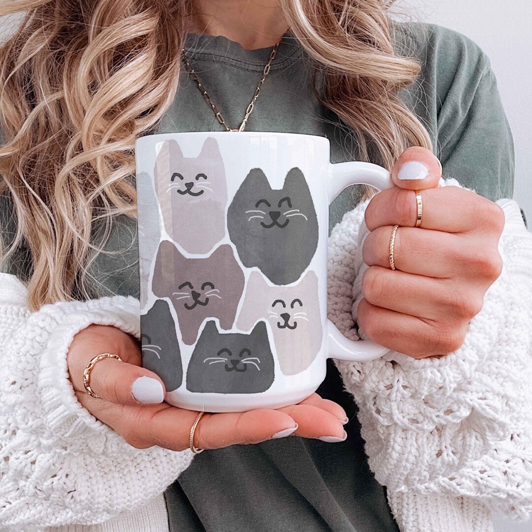 Happy Cat Mug, Cat Lover Mug Funny Cat Mom Gift Watercolor Cat ...
