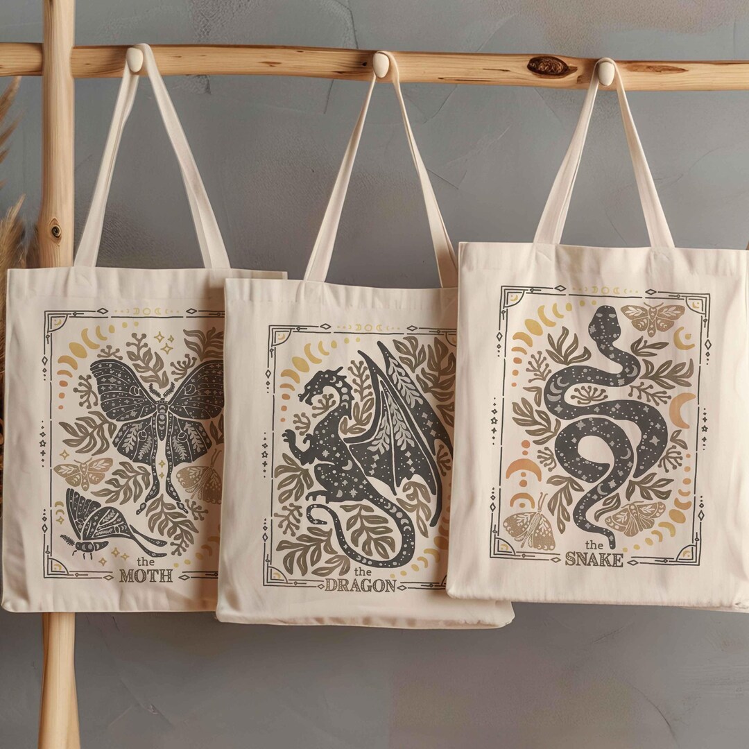 Celestial Tote Bag Dragon Canvas Bag Snake Tote Luna Moth Tarot Tote Bag Celestial Watercolor ...